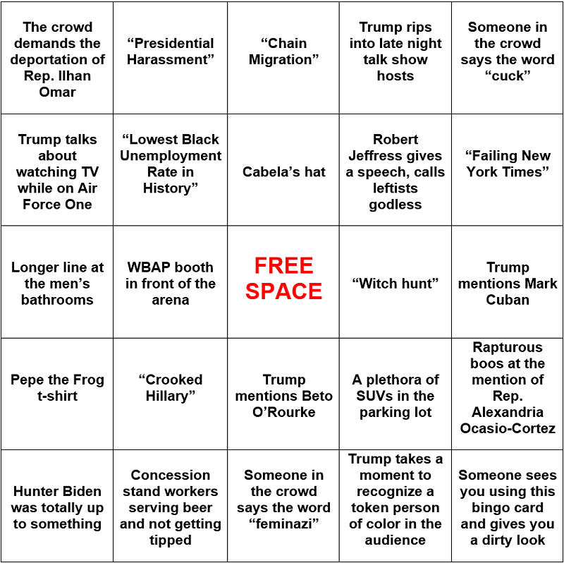 We Made a Bingo Card For Trump's Dallas Rally in October | Dallas Observer